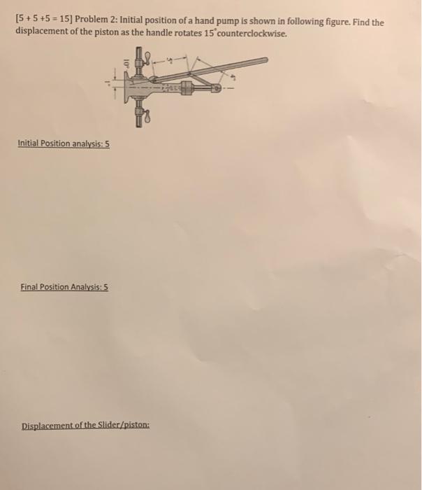 Solved [5+5+5=15] Problem 2: Initial position of a hand pump | Chegg.com