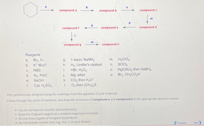 Solved Reagents a. Br2,hv g. 1 equiv. NaNH2 m. H2CrO4 b. K' | Chegg.com