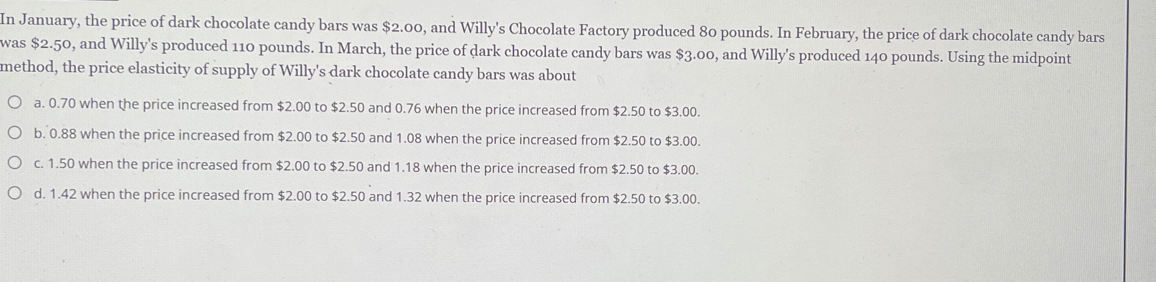 Solved In January, the price of dark chocolate candy bars | Chegg.com