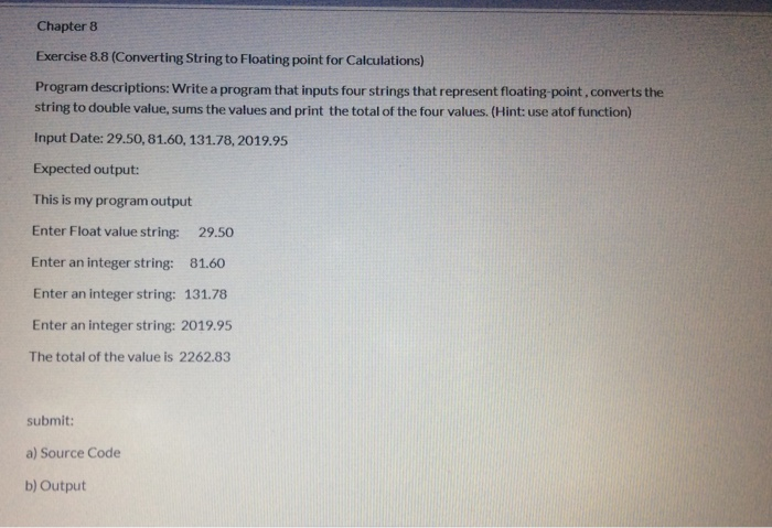 Solved Chapter 8 Exercise 8.8 (Converting String to Floating | Chegg.com