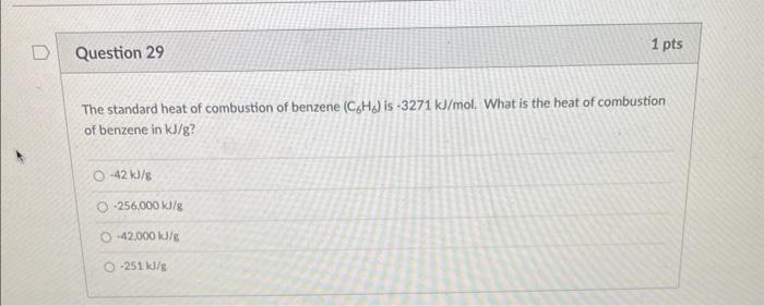 [Solved]: The standard heat of combustion of benzene ( le