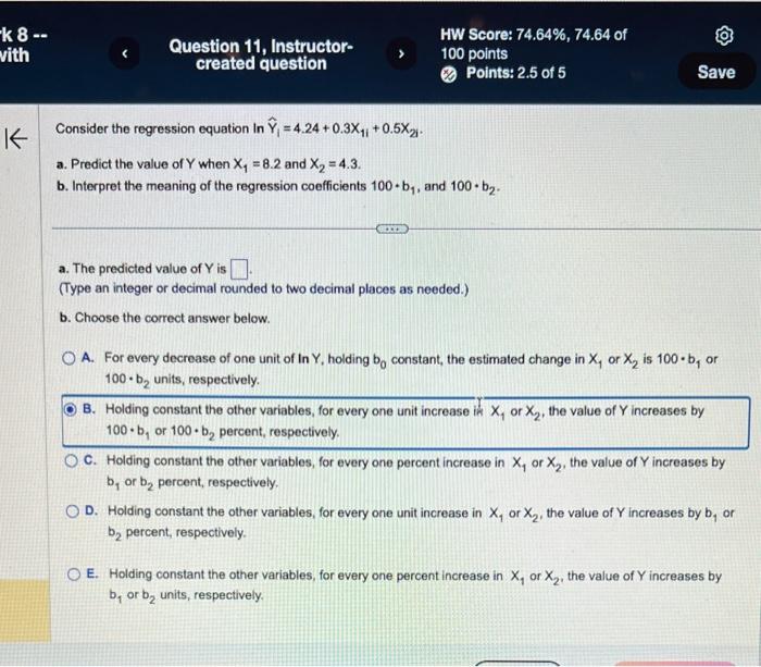 Solved Consider the regression equation | Chegg.com