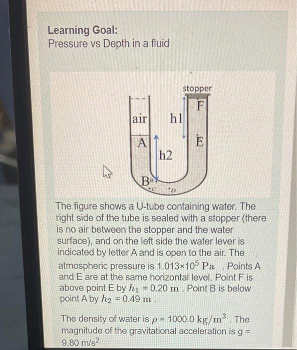 Solved Learning Goal: Pressure vs Depth in a fluid The | Chegg.com