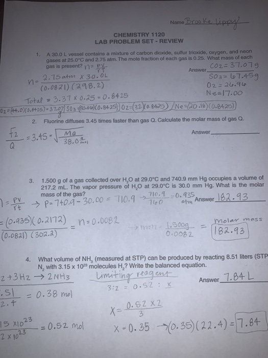 Solved Namo Bros ke lippy CHEMISTRY 1120 LAB PROBLEM SET - | Chegg.com