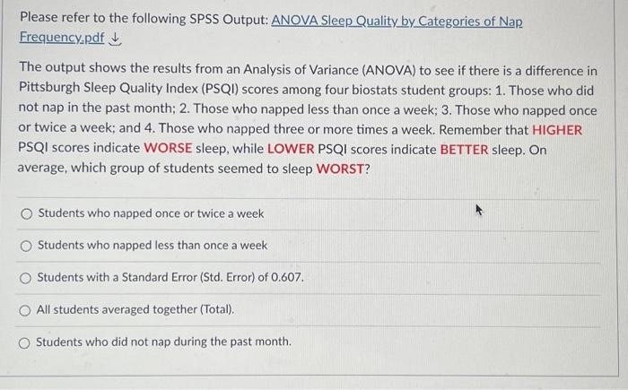 Solved Please refer to the following SPSS Output: ANOVA | Chegg.com