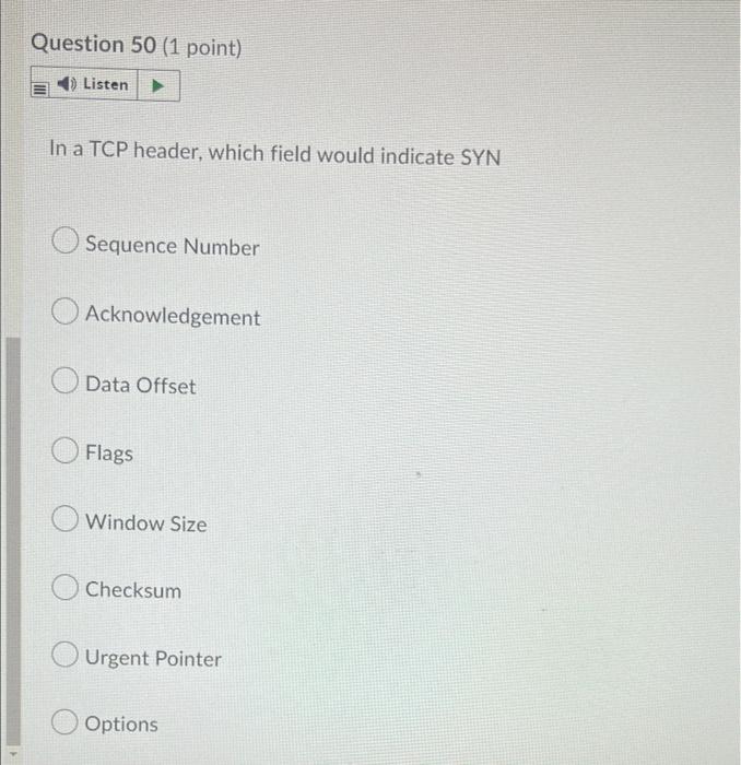 Solved In a TCP header, which field would indicate the | Chegg.com