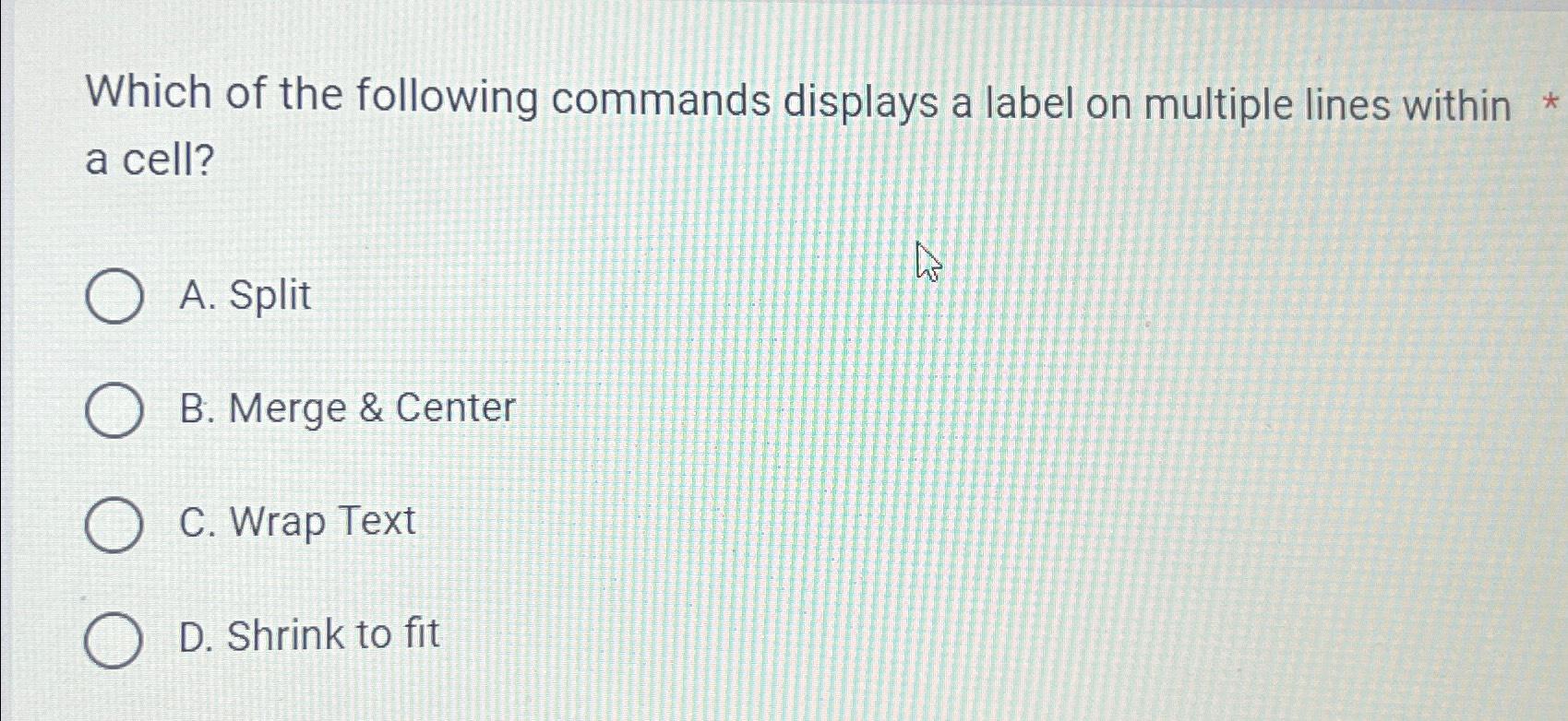 Which of the following commands displays a label on | Chegg.com