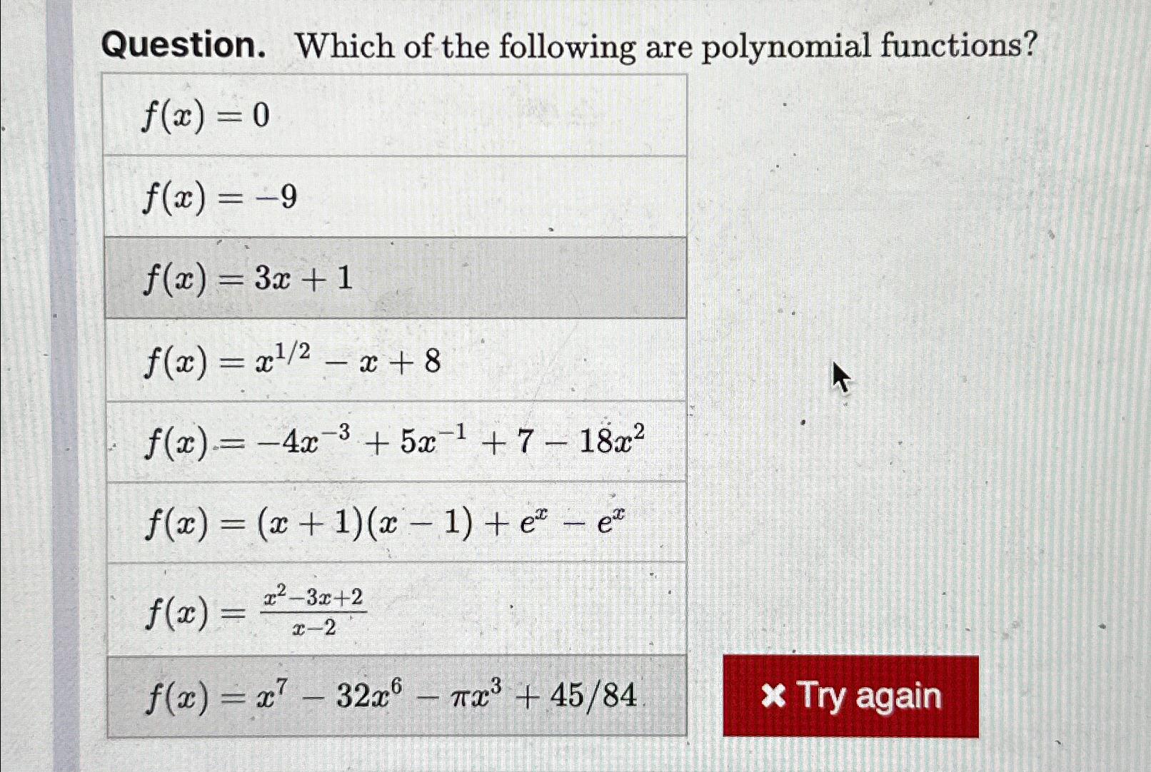 Solved Question. Which of the following are polynomial | Chegg.com