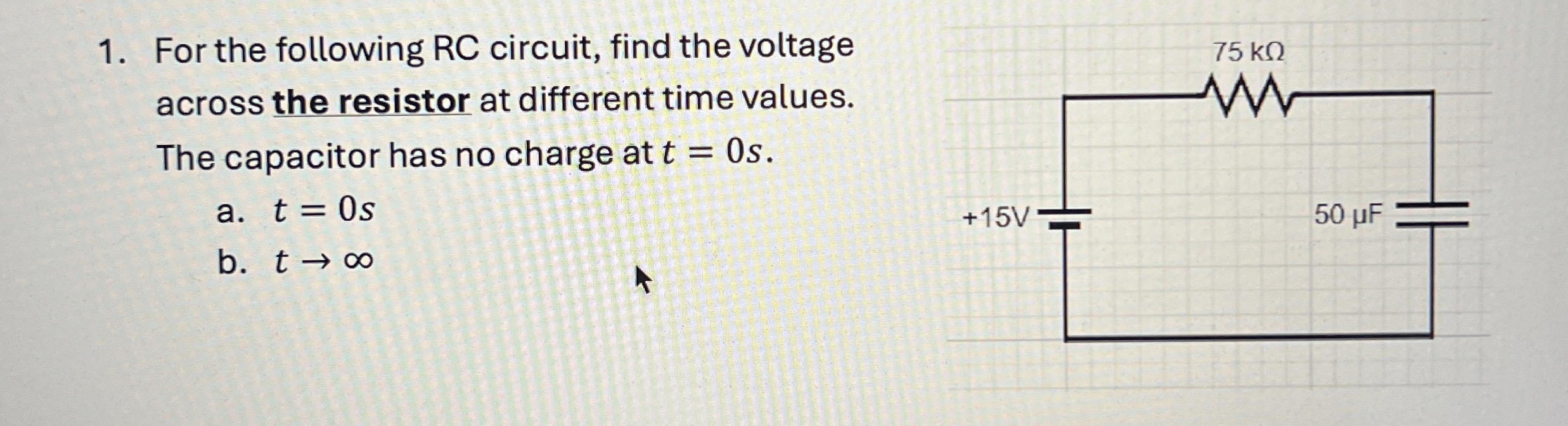 Solved For the following RC circuit, find the voltage across | Chegg.com