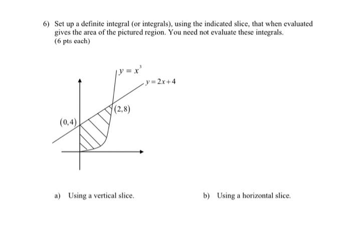 Solved 6) Set up a definite integral (or integrals), using | Chegg.com