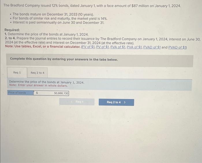 Solved The Bradford Company issued 12% bonds, dated January | Chegg.com