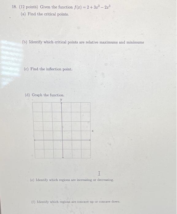 Solved 12 points) Given the function f(x)=2+3x2−2x3 (a) Find | Chegg.com