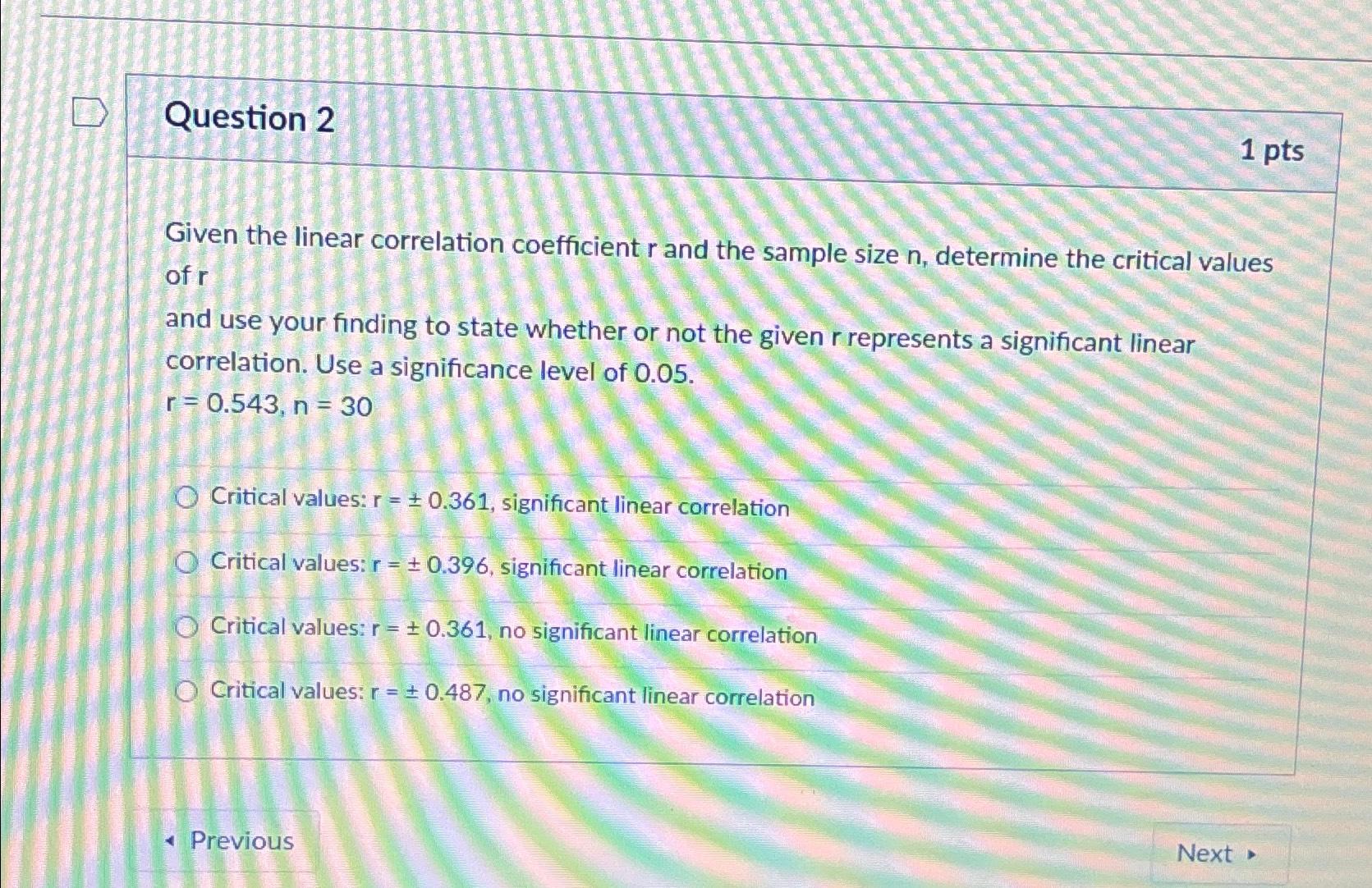Solved Question 21 ﻿ptsGiven the linear correlation | Chegg.com