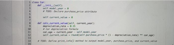 Solved 11.11 LAB: Car value (classes) Complete the Car class | Chegg.com Solved 11.11 LAB: Car value (classes) Complete the Car class | Chegg.com