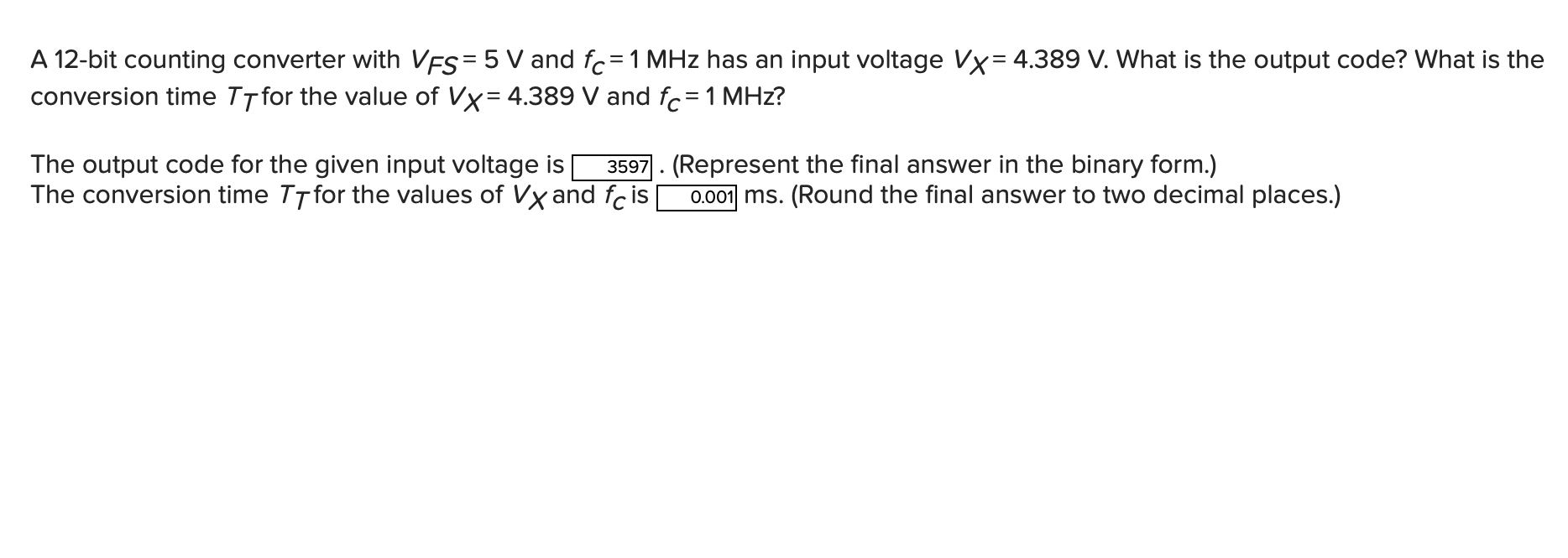 Solved A 12-bit counting converter with VFS=5V ﻿and fC=1MHz | Chegg.com