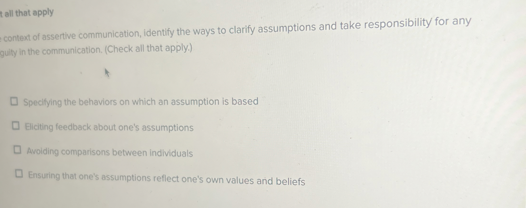 Solved i all that applycontext of assertive communication, | Chegg.com