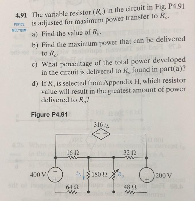 Solved PSPICE MULTISIM 4.91 The variable resistor (R.) in | Chegg.com