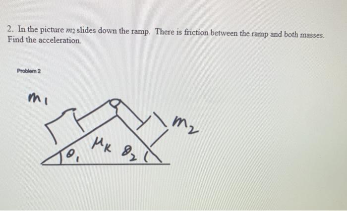Solved 2. In the picture m2 slides down the ramp. There is | Chegg.com