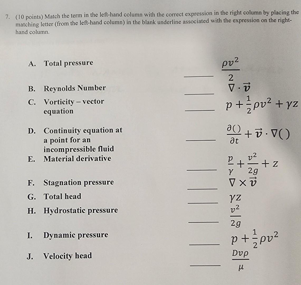 Solved 7. (10 points) Match the term in the left-hand column | Chegg.com