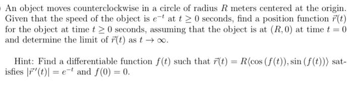 Solved An object moves counterclockwise in a circle of | Chegg.com