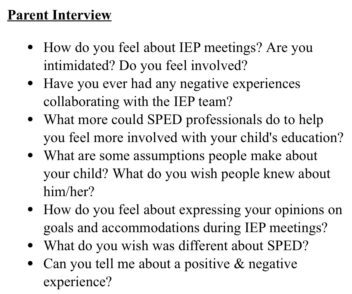 Solved Parent InterviewHow do you feel about IEP meetings? | Chegg.com