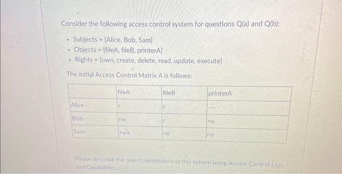 Solved Consider the following access control system for | Chegg.com