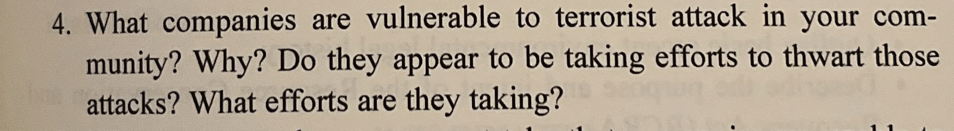 Solved What companies are vulnerable to terrorist attack in | Chegg.com