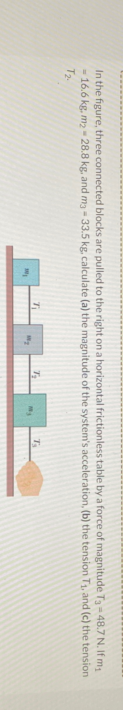 Solved In the figure, three connected blocks are pulled to | Chegg.com
