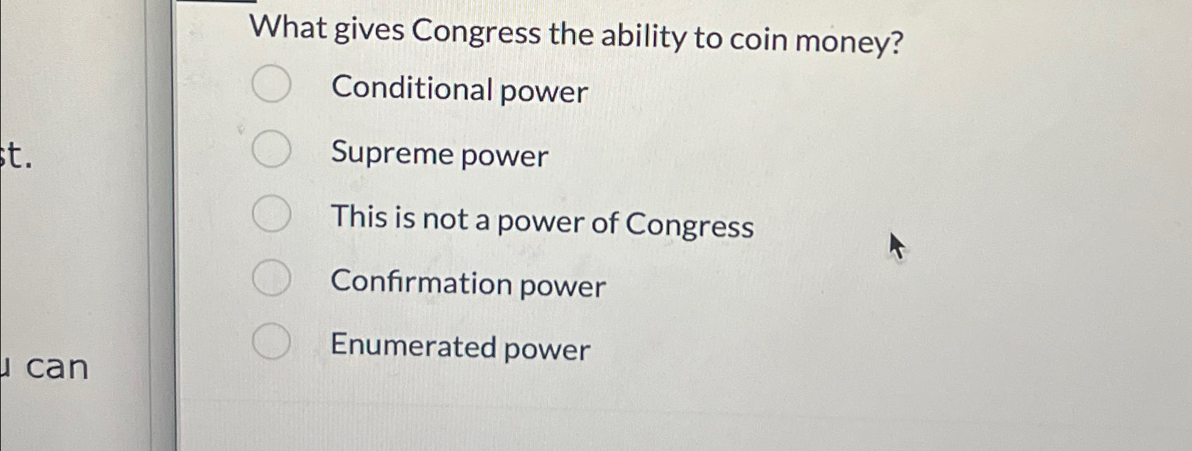 Solved What gives Congress the ability to coin | Chegg.com