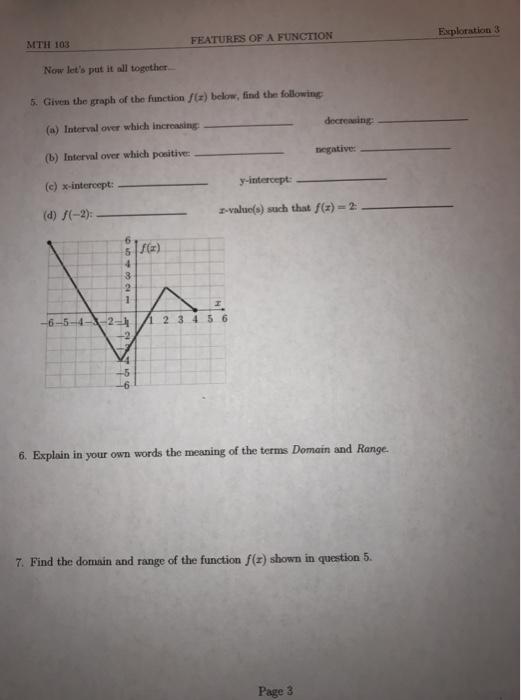 Solved Exploration 3 MTH 103 FEATURES OF A FUNCTION Now | Chegg.com