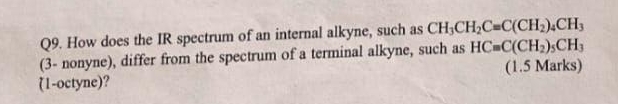 Solved Q9. ﻿How does the IR spectrum of an internal alkyne, | Chegg.com