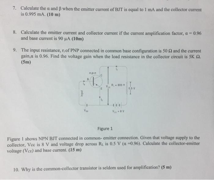 Solved 7. Calculate the a and B when the emitter current of | Chegg.com