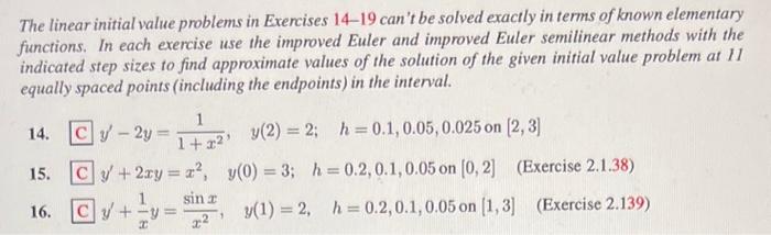 Solved The linear initial value problems in Exercises 14-19 | Chegg.com