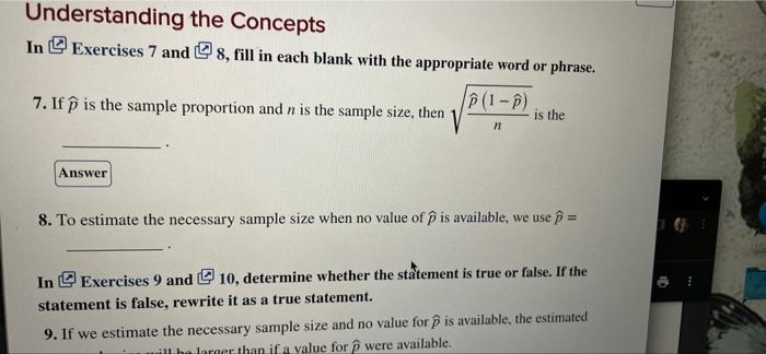 Solved Understanding the Concepts In Exercises 7 and 8, fill | Chegg.com
