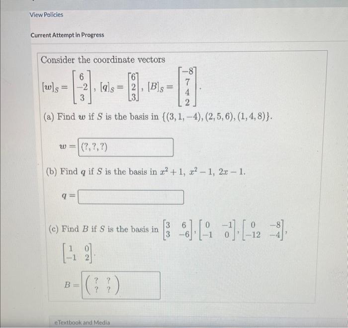Solved Consider the coordinate vectors | Chegg.com