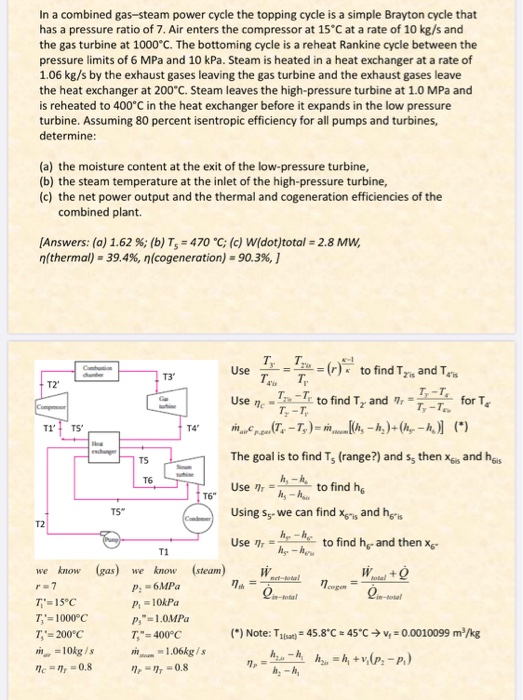 Solved In a combined gas-steam power cycle the topping cycle | Chegg.com