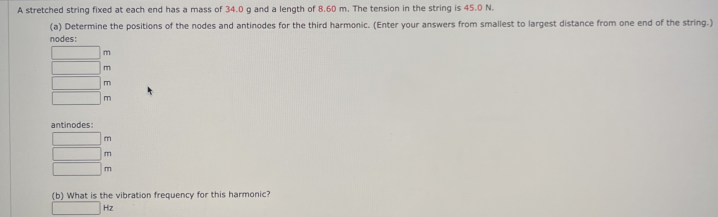 Solved A stretched string fixed at each end has a mass of | Chegg.com