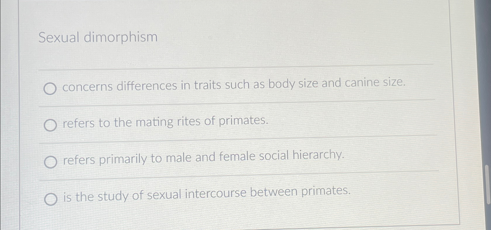 Solved Sexual dimorphismconcerns differences in traits such | Chegg.com