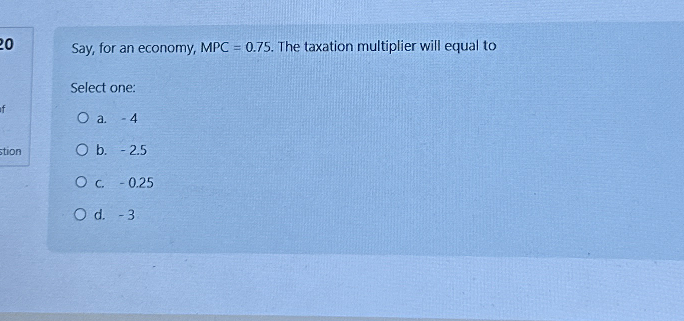 High Quality SOLUTION Say, for an economy, MPC =0.75. ﻿The taxation ...