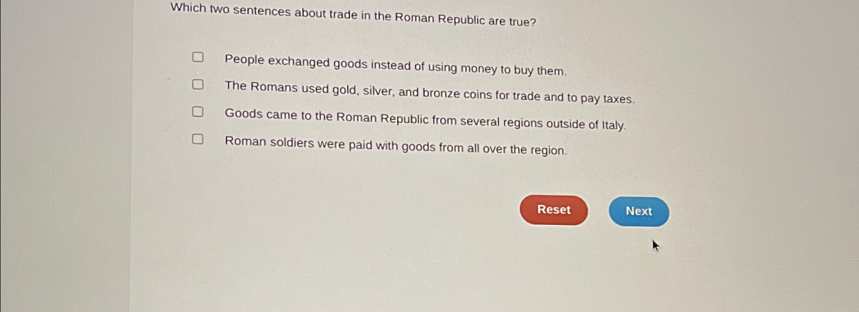 Solved Which two sentences about trade in the Roman Republic | Chegg.com