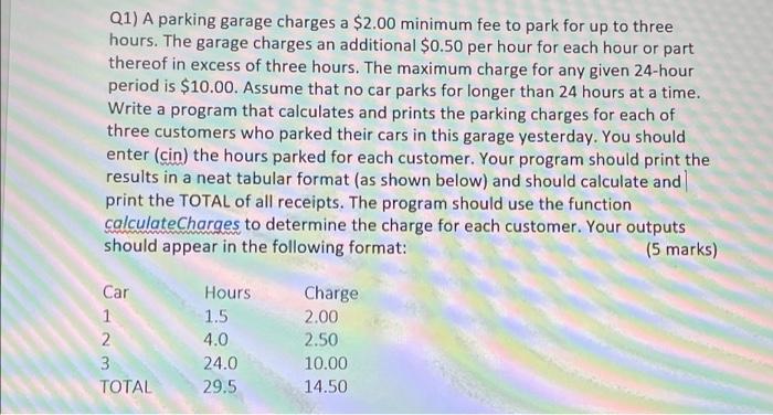 Solved Q1) A parking garage charges a $2.00 minimum fee to | Chegg.com