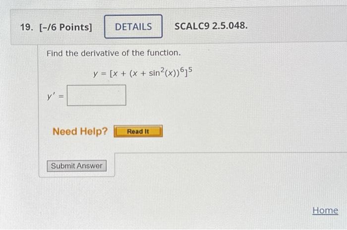 Solved -16 Points] SCALC9 2.5.048. Find the derivative of | Chegg.com