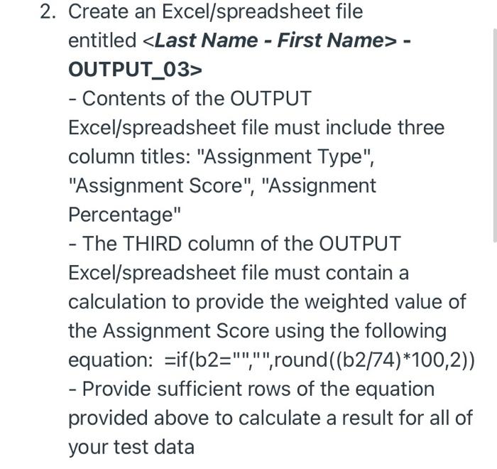Solved Create an Excel/spreadsheet file entitled