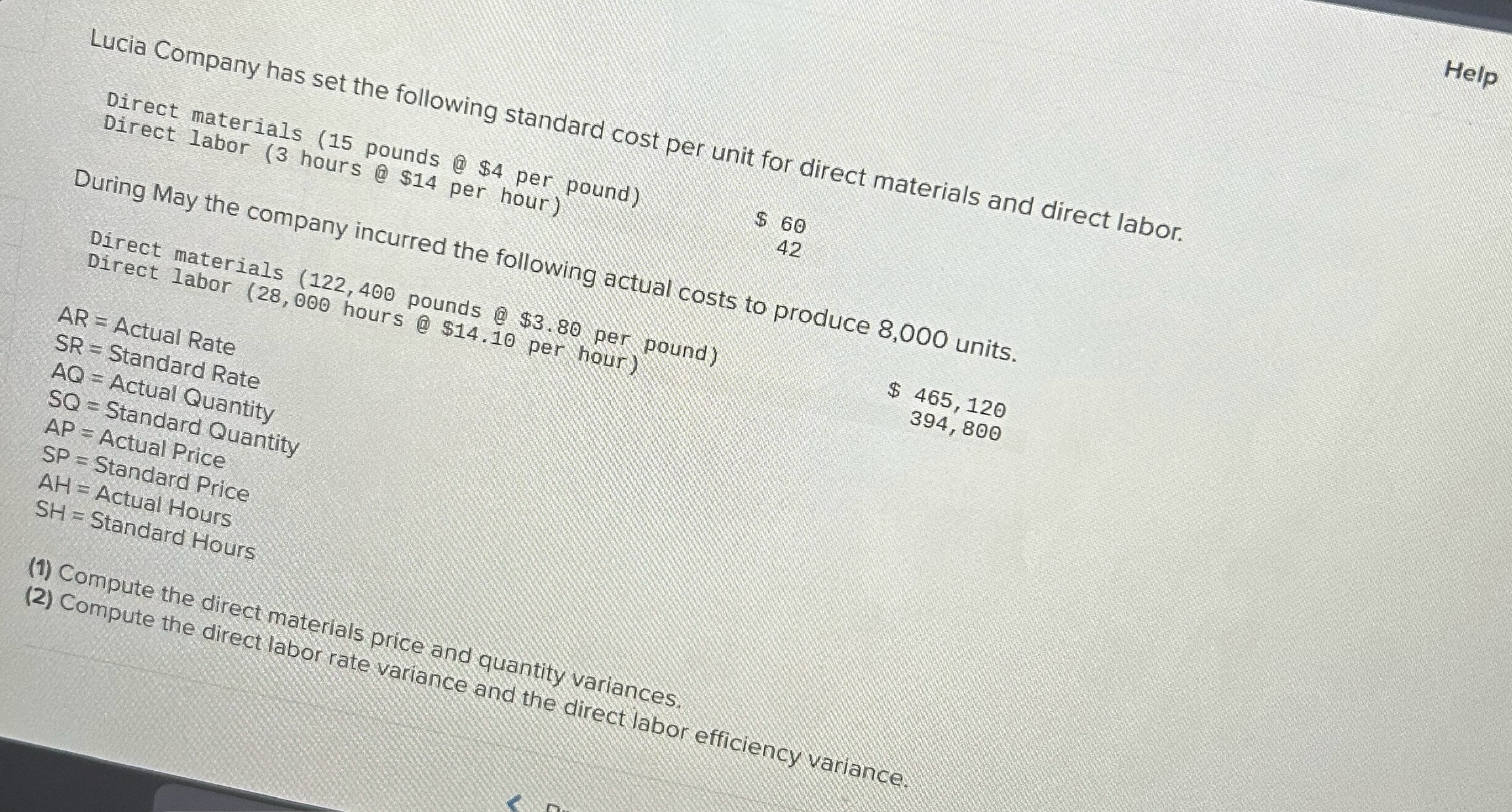 Solved following standard cost per unit for direct materials | Chegg.com