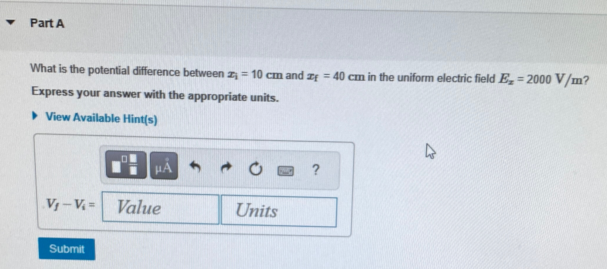 Solved Part AWhat is the potential difference between | Chegg.com