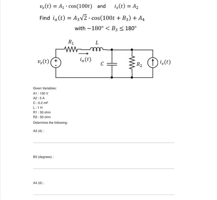Solved In the circuit below, vs(t)=A1⋅cos(25⋅104⋅t) The | Chegg.com