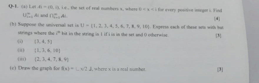 Solved Q-1. (a) ﻿Let Ai=(0,i), ﻿i.e., ﻿the set of real | Chegg.com