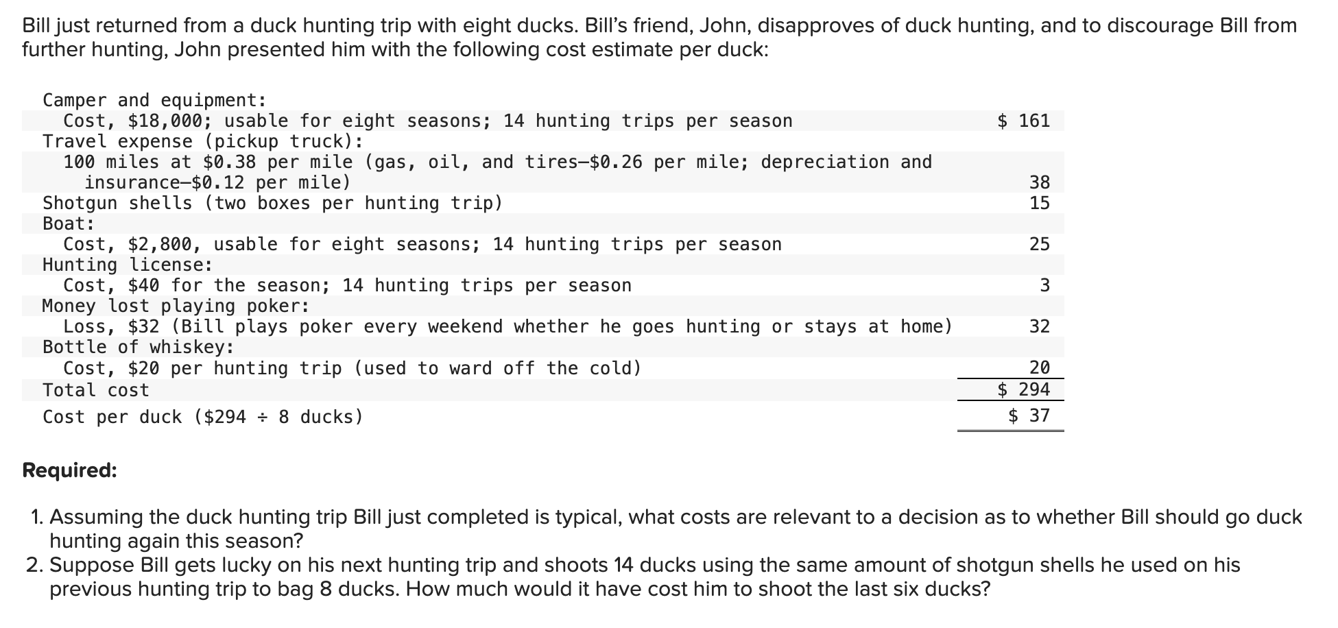 Solved Bill just returned from a duck hunting trip with | Chegg.com