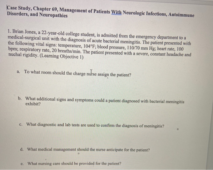 Solved Case Study, Chapter 69, Management of Patients With | Chegg.com
