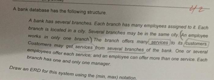 Draw an ERD diagram for the system using the (min , | Chegg.com